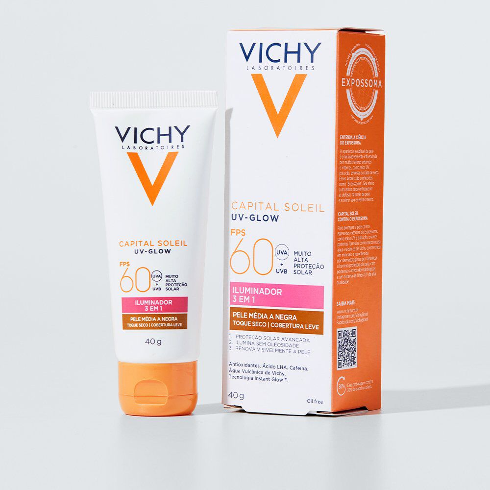 Protetor solar facial Vichy uv-glow com cor média à negra